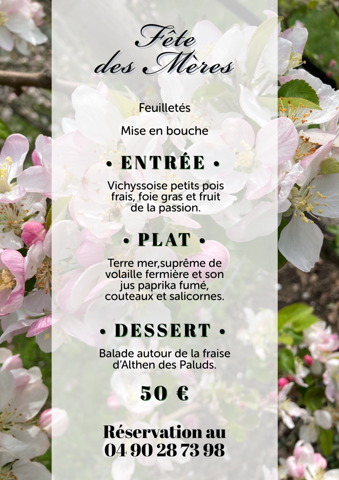 Menu fête des Mères – Moulin Rive Gauche – Restaurant Althen des Paluds